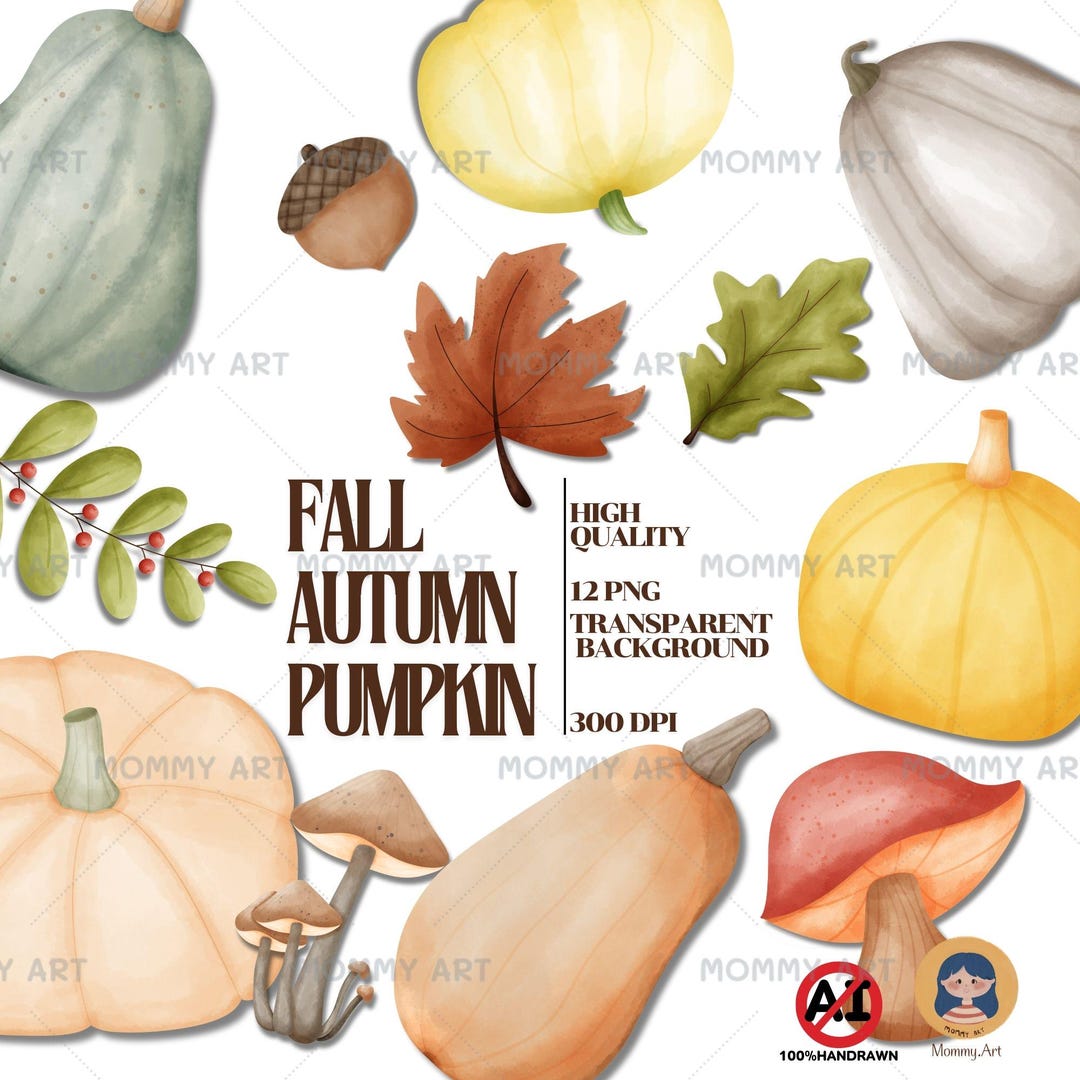 Fall Autumn Pumpkin Clipart Set | Hand-drawn Harvest Graphics | 12 High ...