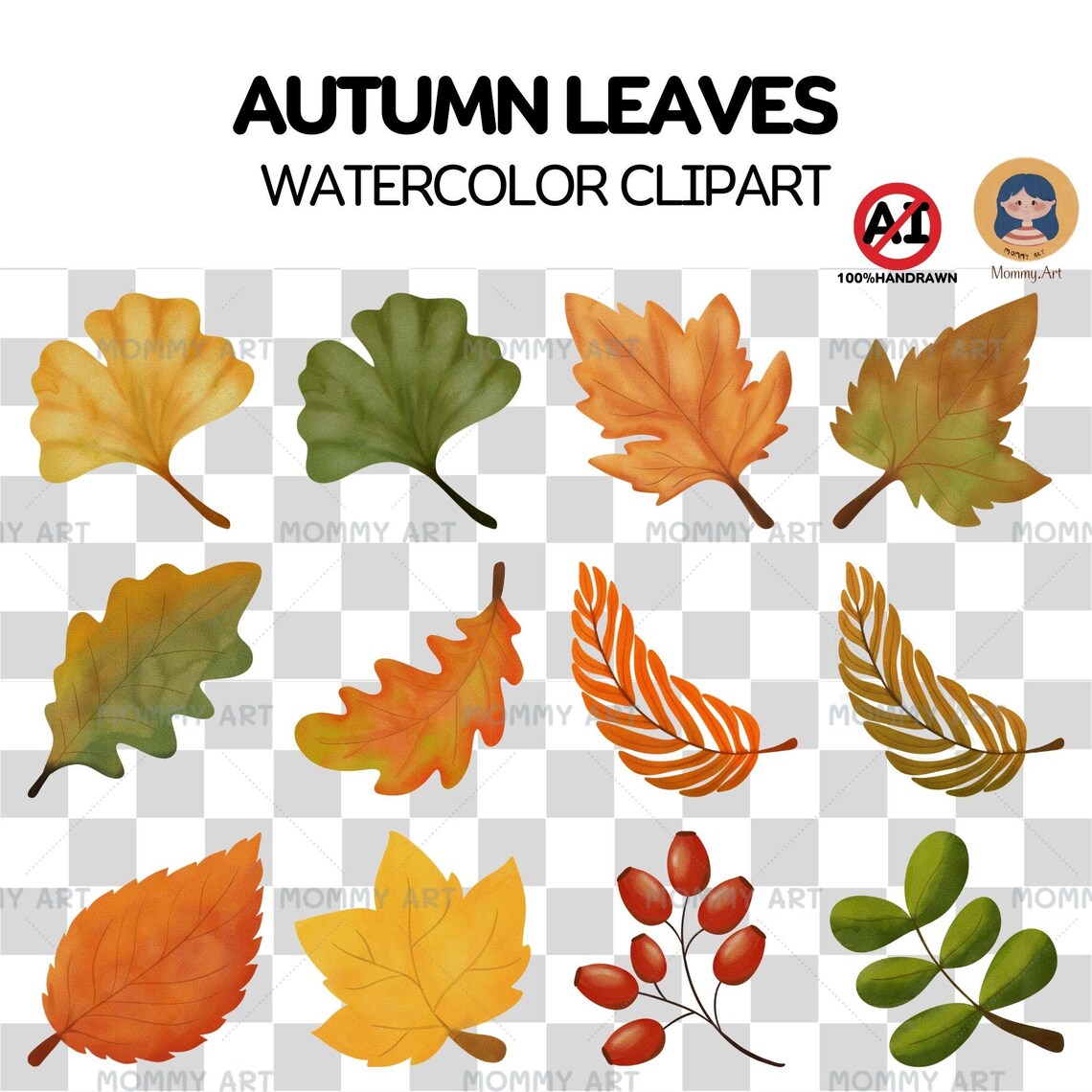 Autumn Leaves Clipart Set | Hand-drawn Fall Foliage Graphics | 17 High ...