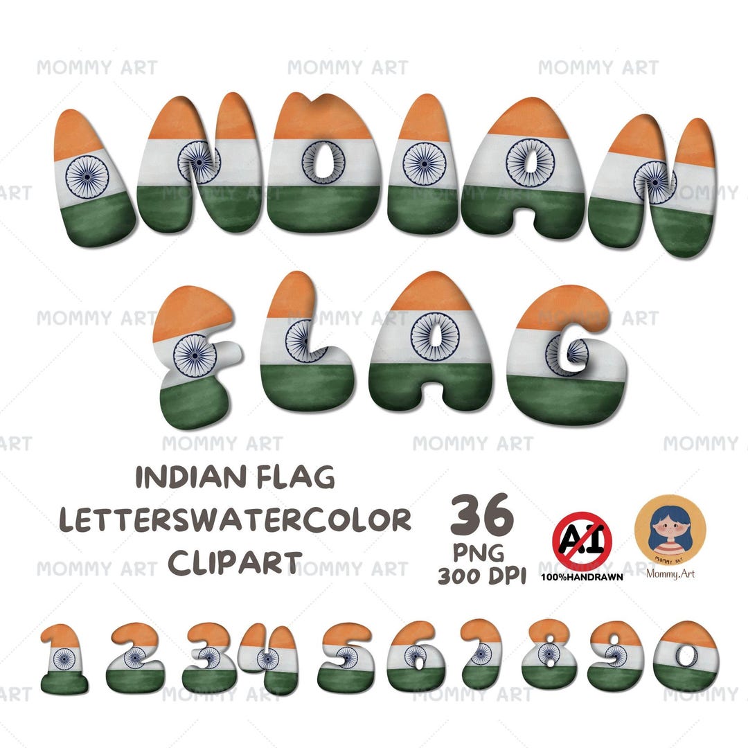 Indian Flag Letters Watercolor Clipart Set - 36 PNG Files, 300 DPI ...