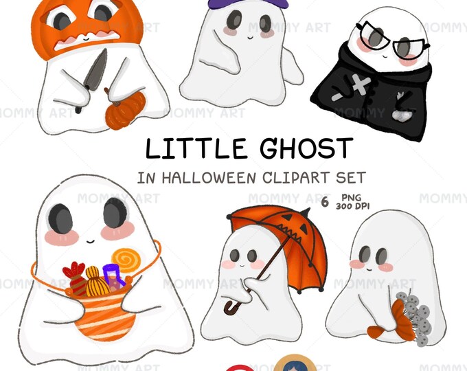 Hand Drawn Ghost Clip Art Set, Hand Drawn Ghost Clipart Set, Hand Drawn ...