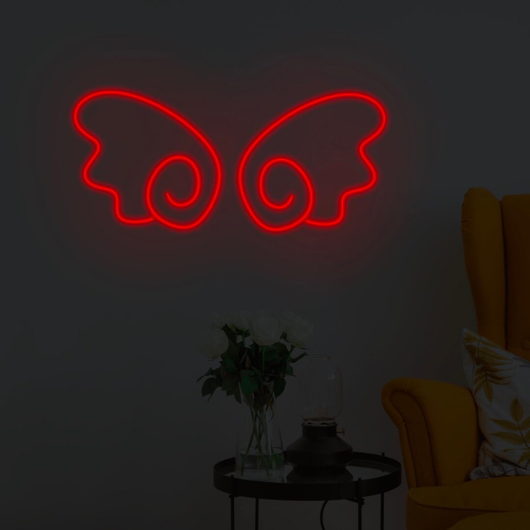 Angel Wing Neon Sign, Colorful Nek Design, Angel Wing Cafe Decor ...