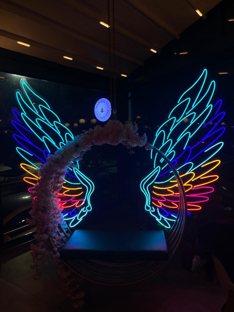Colorful Angel Wing Neon Sign, Colorful Nek Design, Angel Wing Cafe ...