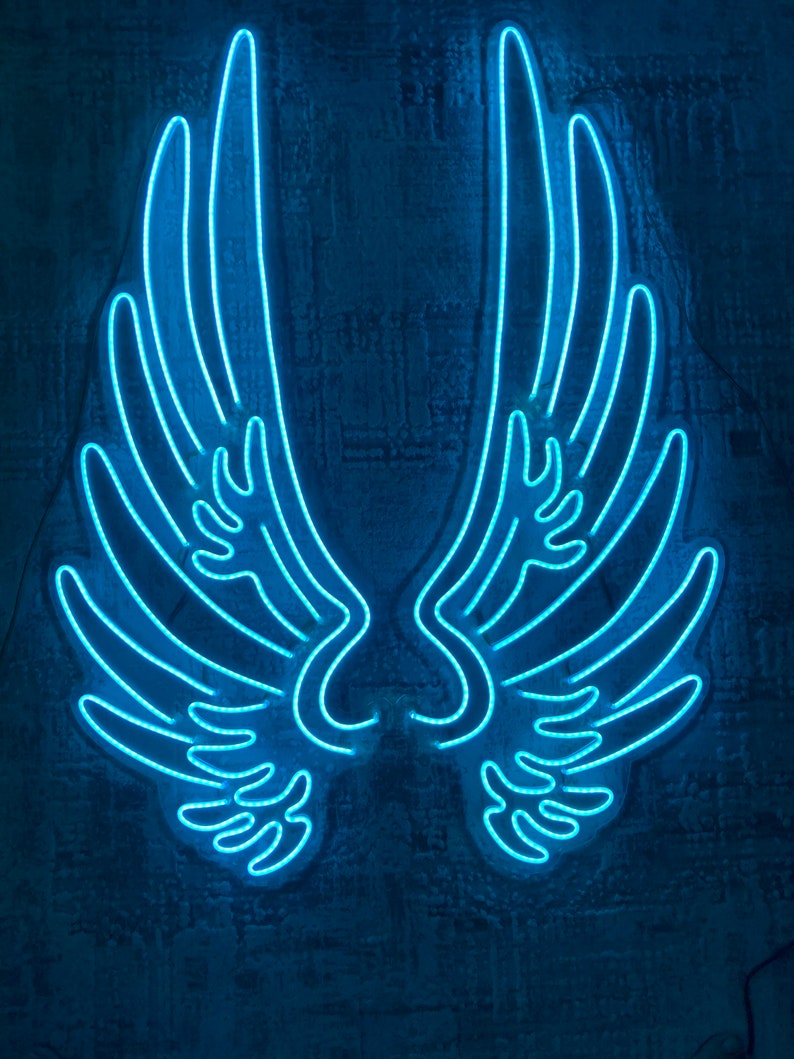 Large Feathered Angel Wing Neon Sign, Angel Decor Wing Sign, Cafe Bar ...