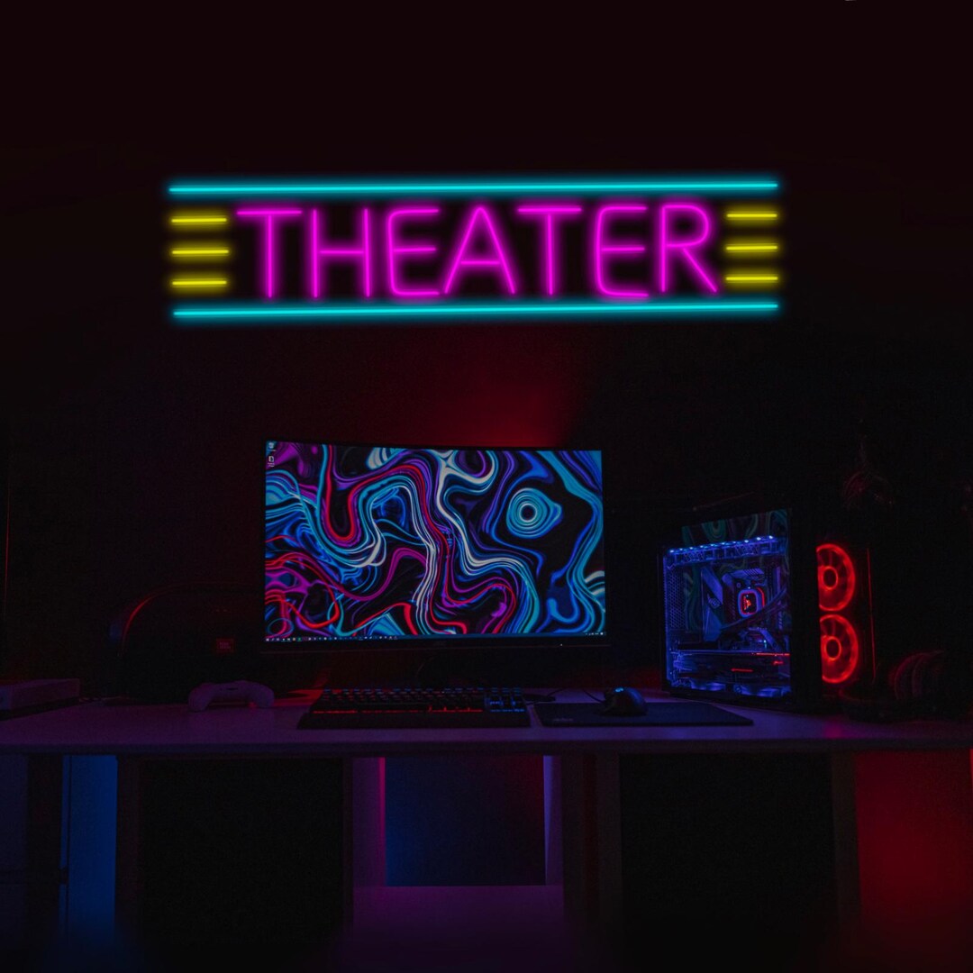 Neon Led Sign With Theatertext, Theater Wall Art Illuminated - Etsy