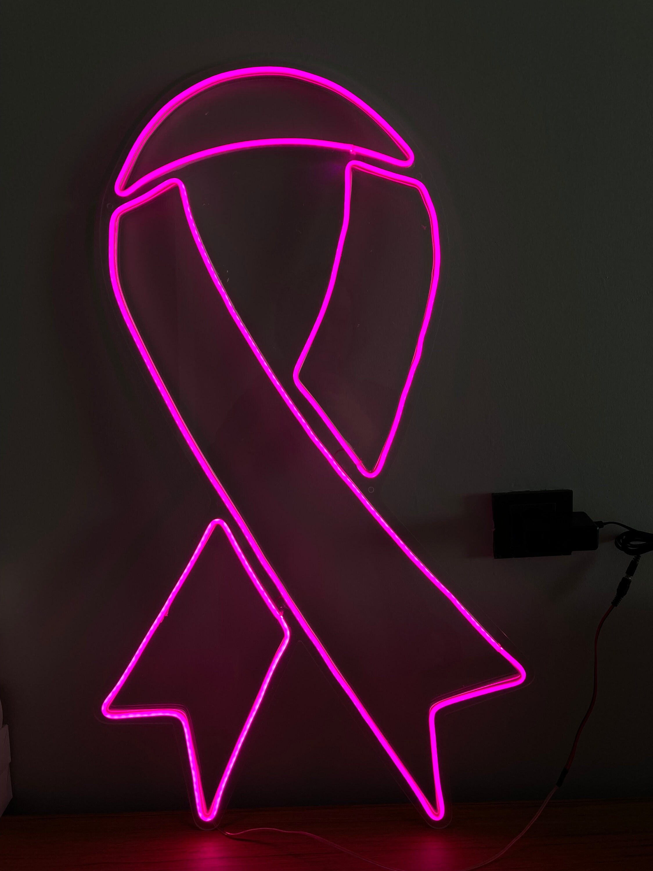 Cancer Fight Icon Neon Sign, Breast Cancer Fight Logo, Pink Ribbon Neon ...