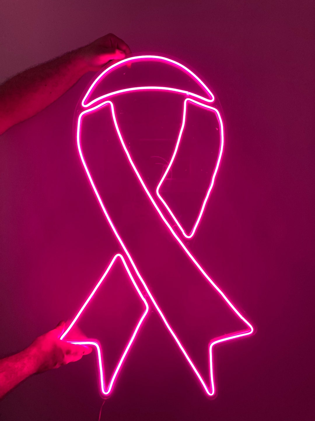Cancer Fight Icon Neon Sign, Breast Cancer Fight Logo, Pink Ribbon Neon ...