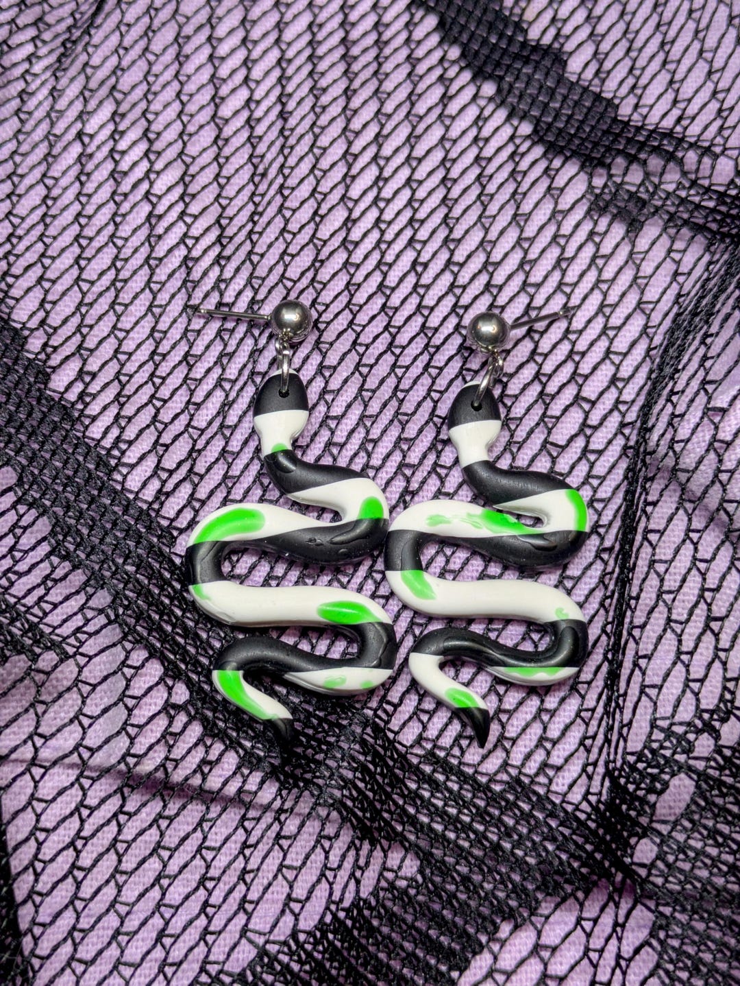 Beetlejuice Striped Sandworm Snake Dangle Earrings, Hypoallergenic ...