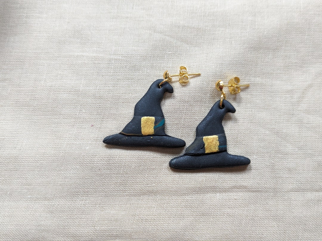 Witches Hat Ebony Mixed Trim Half Ball Gold Stud Earrings - Etsy