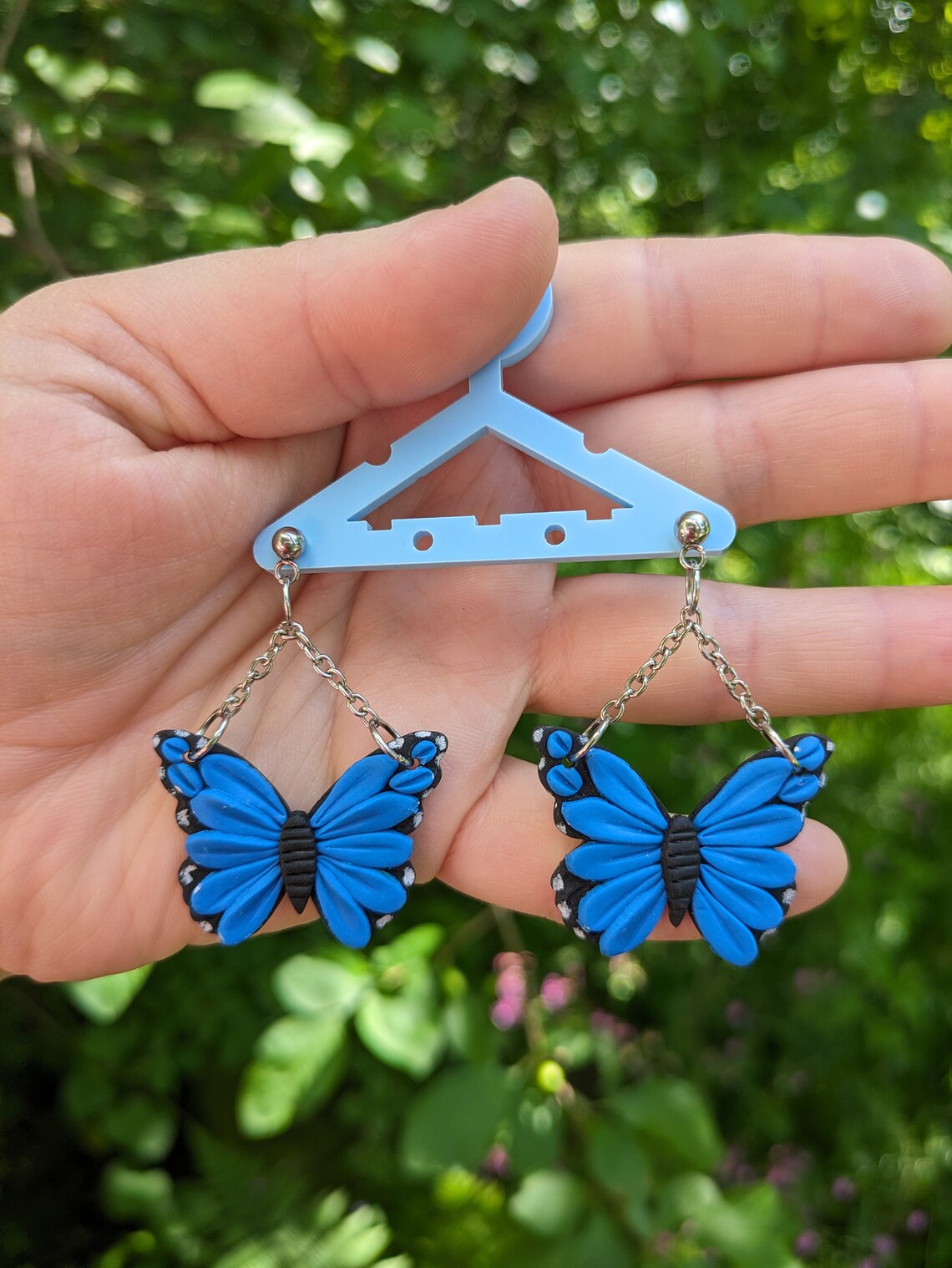 Blue Morpho Butterfly Dangle Statement Earrings | Chandelier Chain ...