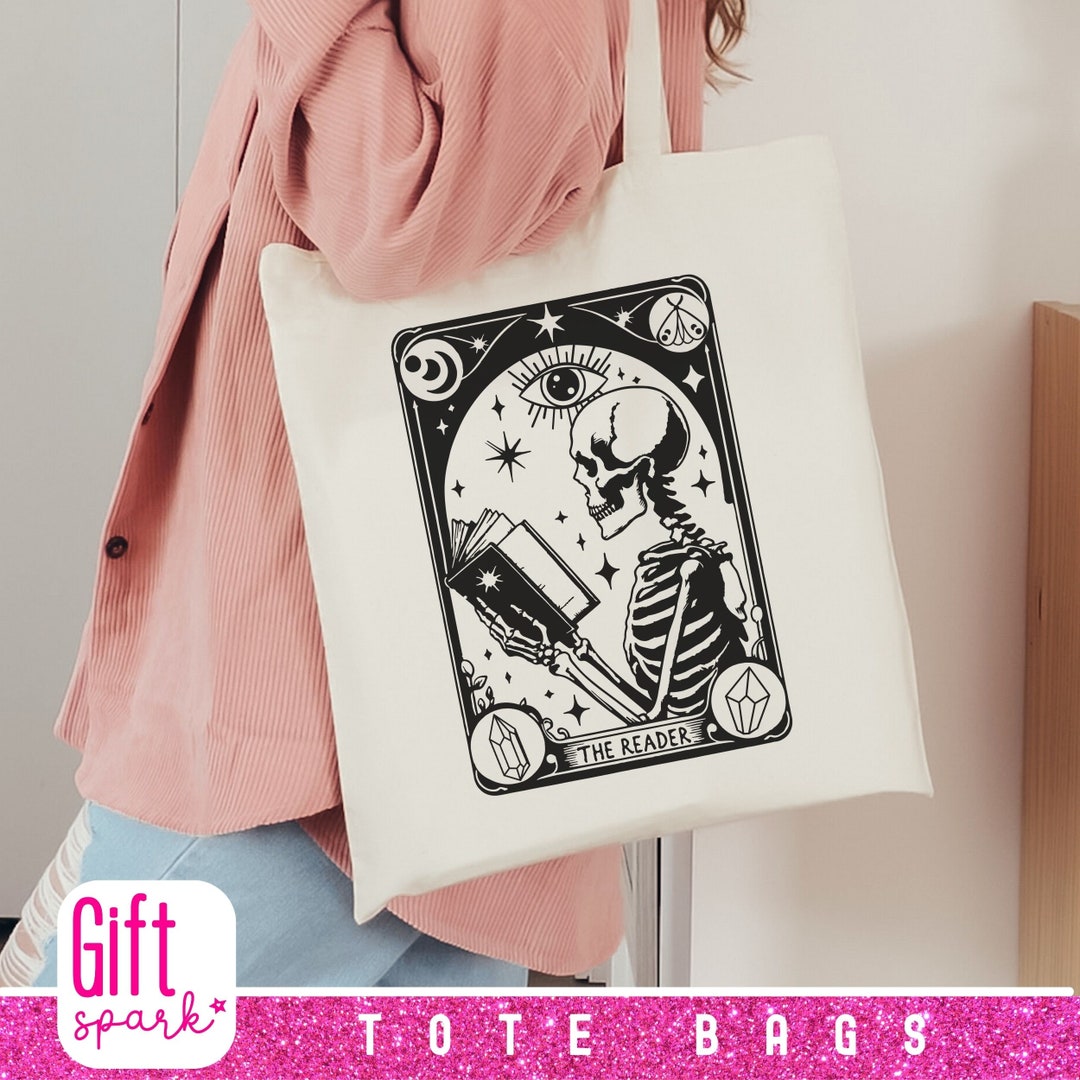 The Reader Tote Bag Tarot Card Skeleton Tote Library Book Bag Bookish ...