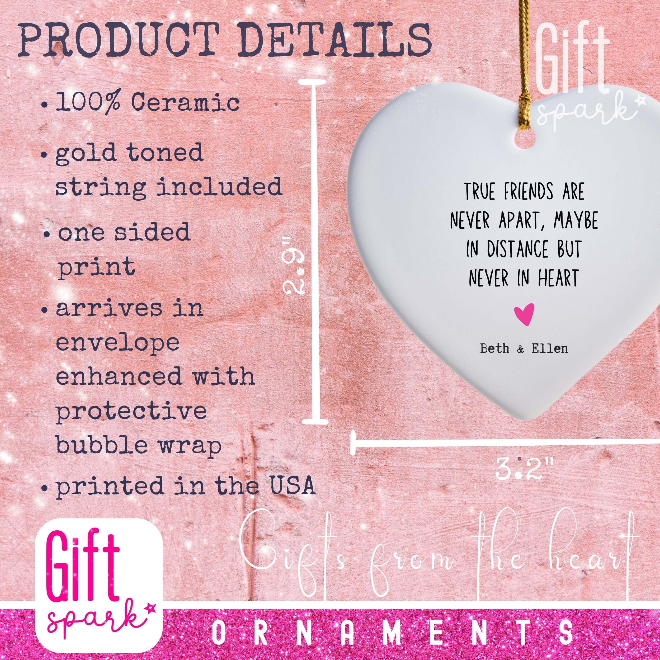 True Friends Are Never Apart Custom Heart Shaped Ceramic Ornament Gift ...