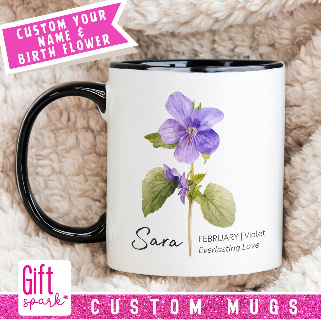 Personalized Birthday Flower Mug Custom February Coffee Mug With Name ...