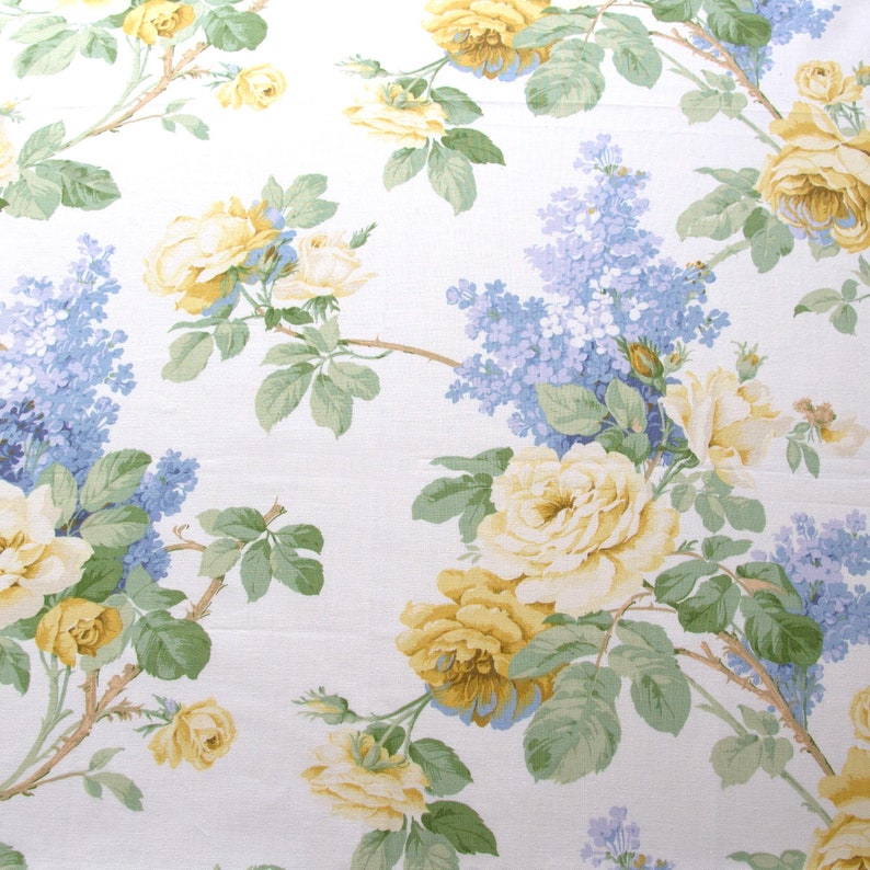 Vintage Sanderson - SORILLA - Yellow Roses and Blue Lilac Floral Cotton ...