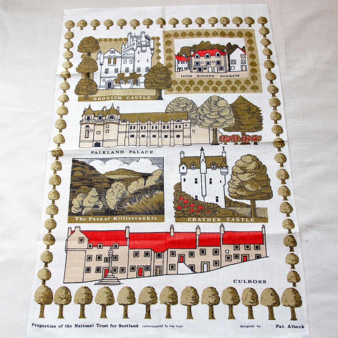 Vintage Pat Albeck Tea Towel: Scottish National Trust Irish Linen - Etsy