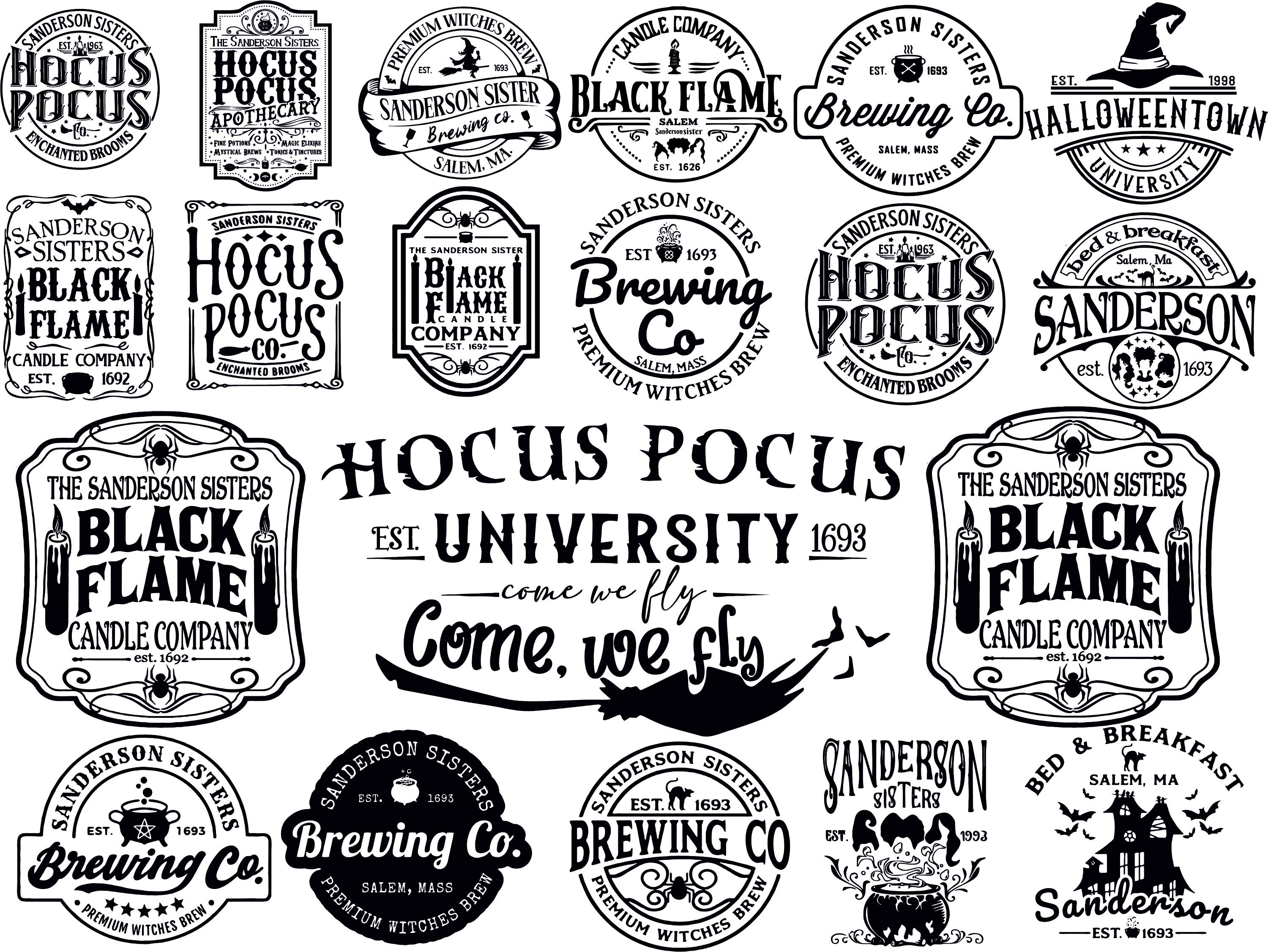 Hocus Pocus SVG PNG Bundle, Black Flame Candle Company, Sanderson ...