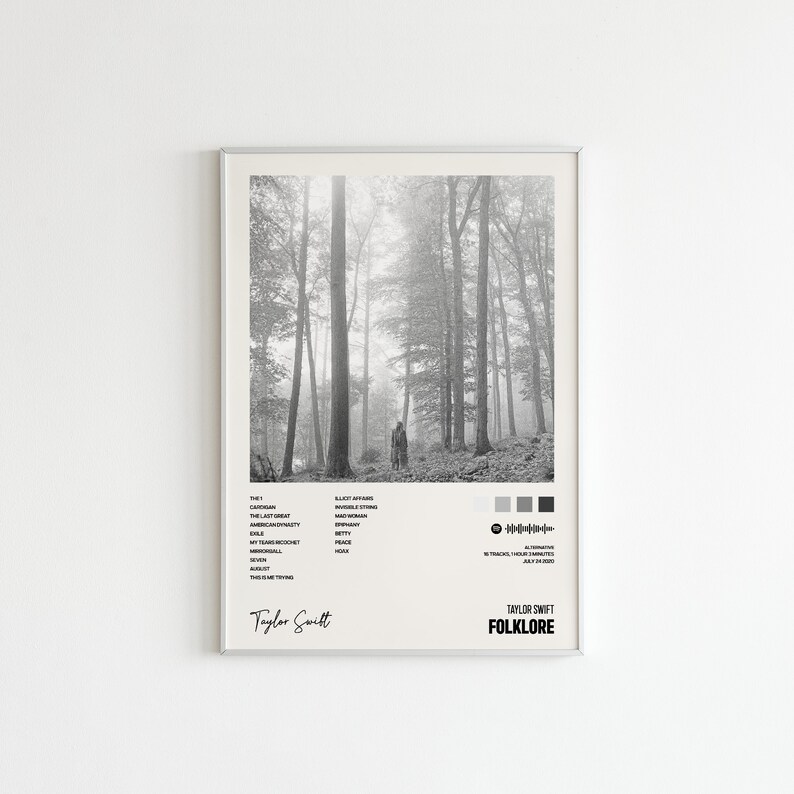 Taylor Swift, Folklore, Minimalist Print/poster, Music Album Tracklist ...