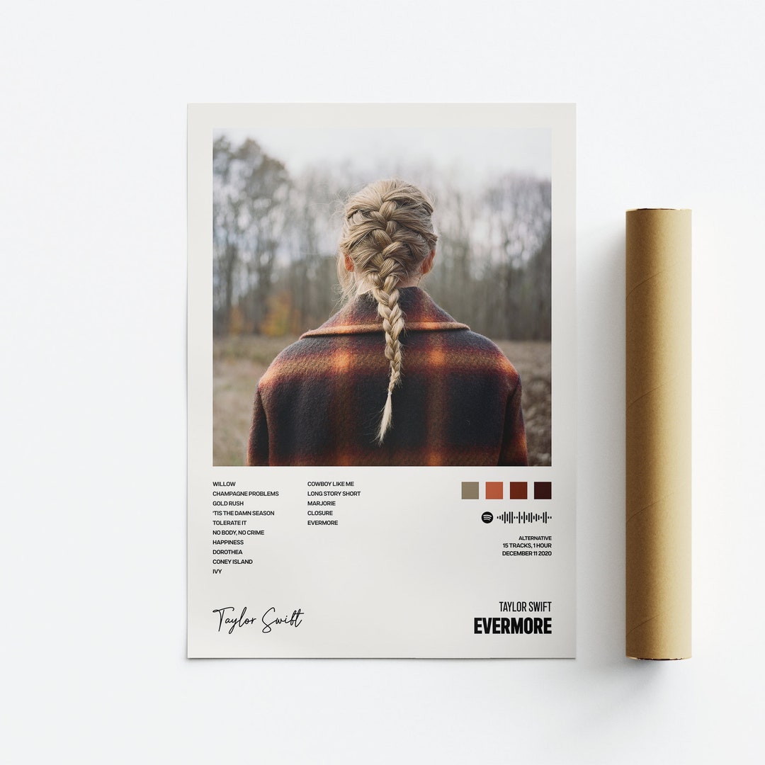 Taylor Swift, Evermore, Minimalist Print/poster, Music Album Tracklist ...