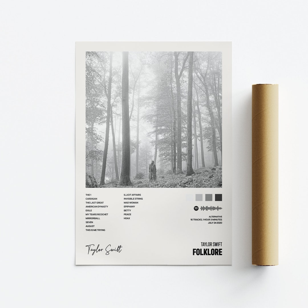 Taylor Swift, Folklore, Minimalist Print/poster, Music Album Tracklist ...