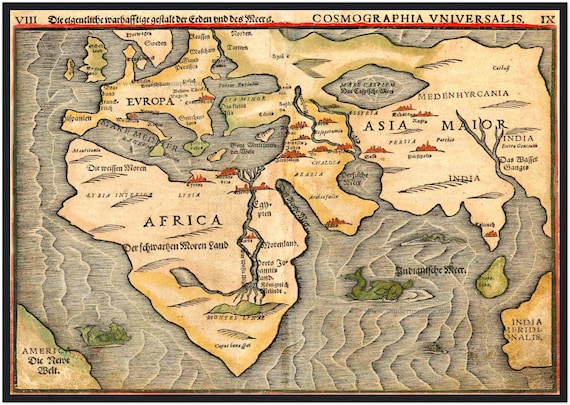 Old World Map Print From 1589 Black And White Drawing By
