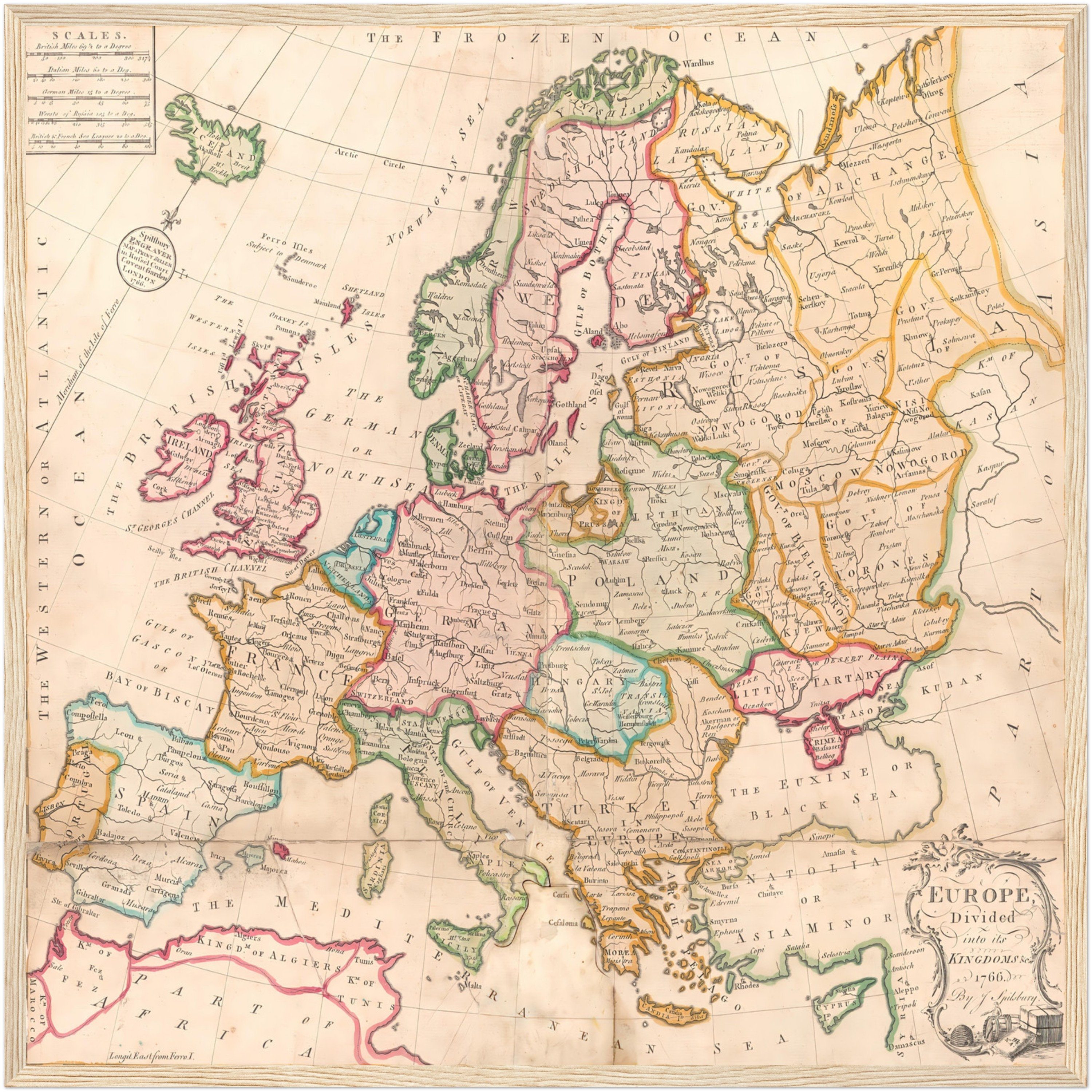 Map of Europe (1766) John Spilsbury (museum Quality - Wooden Frame) - Etsy