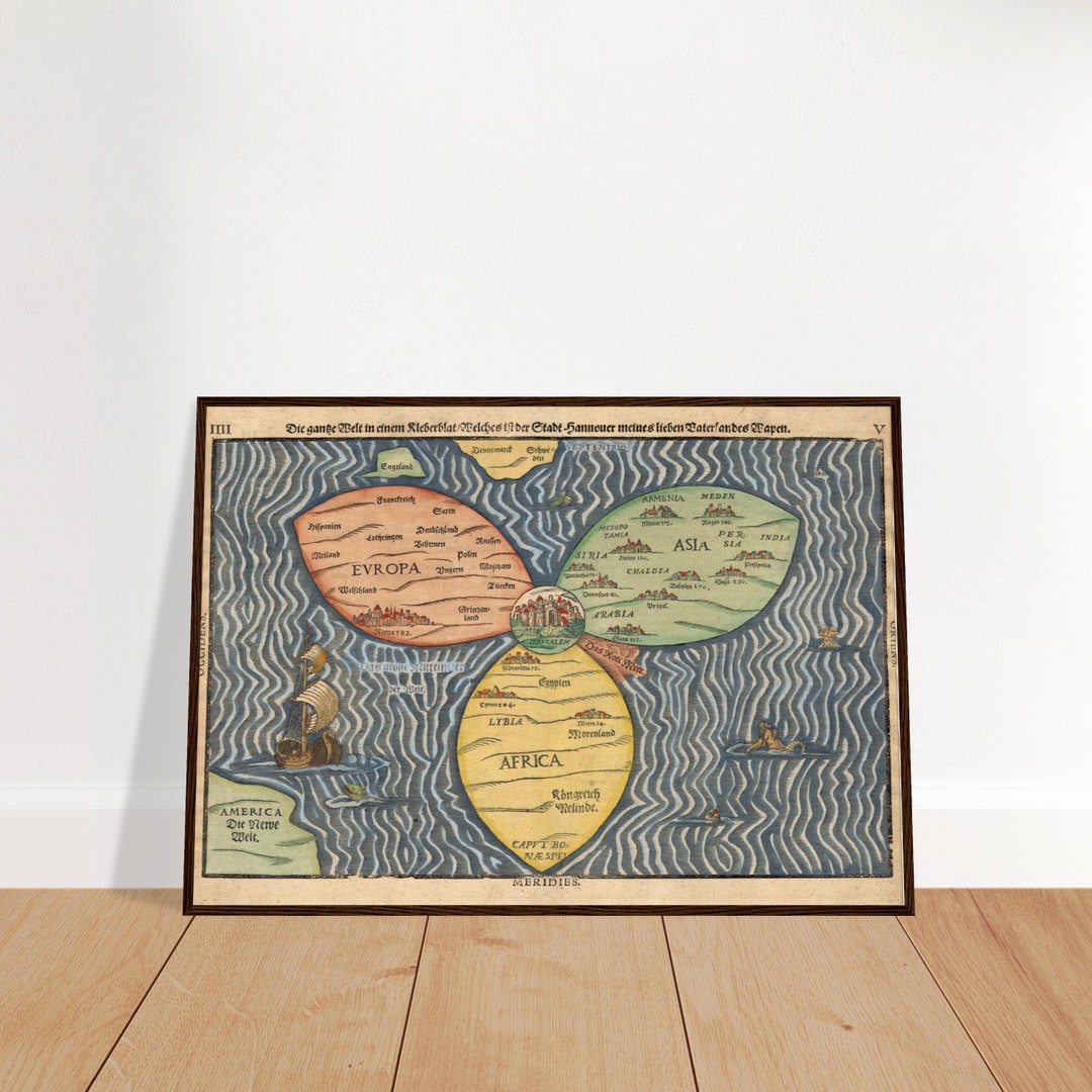 Map of the World (1581) With Jerusalem at the Centre (museum Quality ...