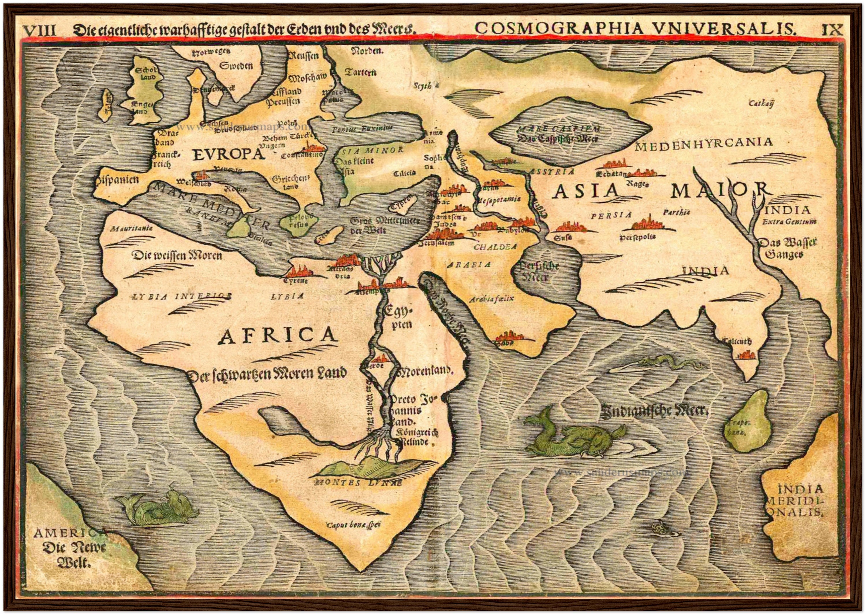 Heinrich Bünting's 1589 World Map museum Quality Paper Wooden Frame - Etsy