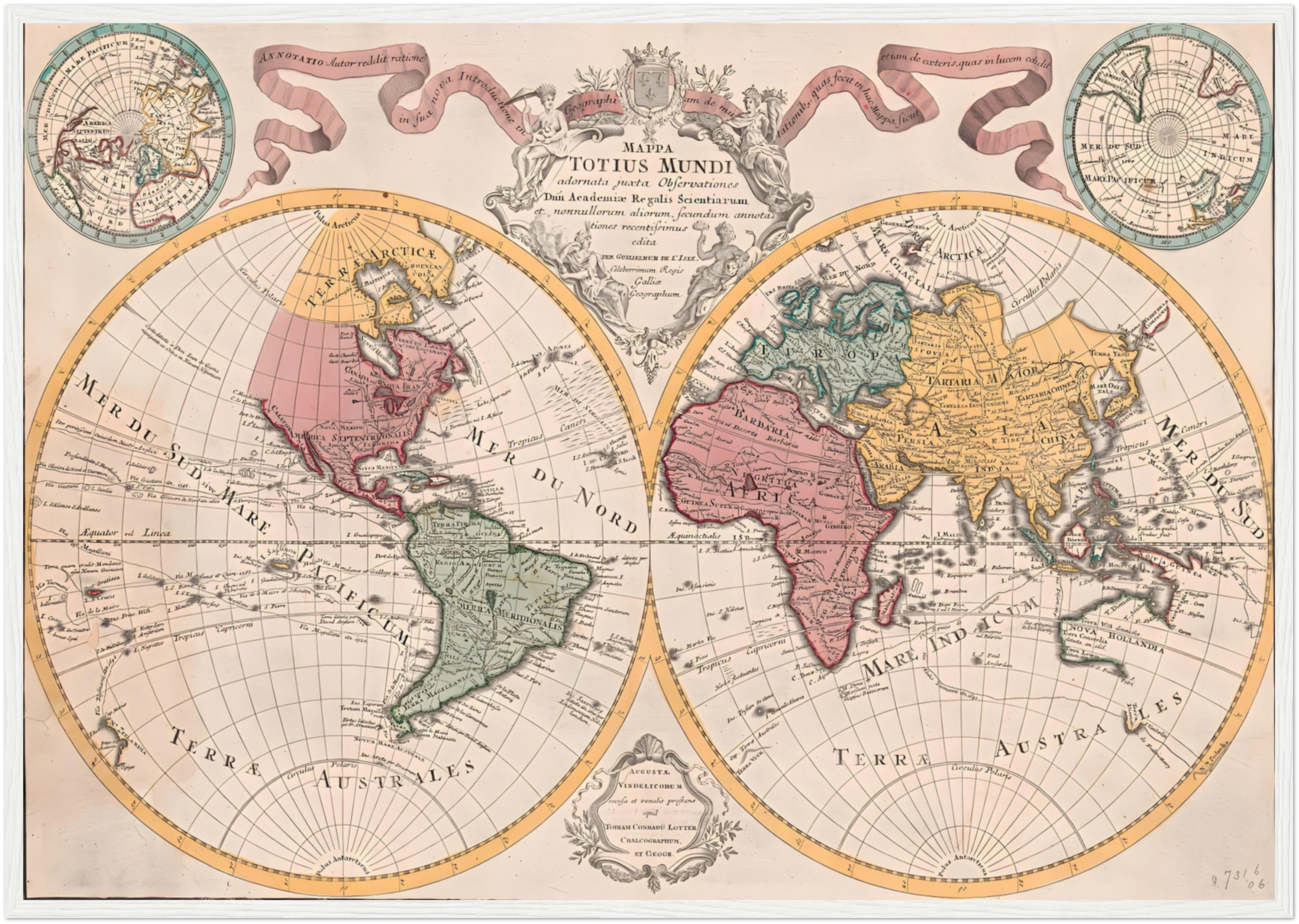 World Map (1775) - Mappa Totius Mundi - From Work of Guillame De L'isle ...