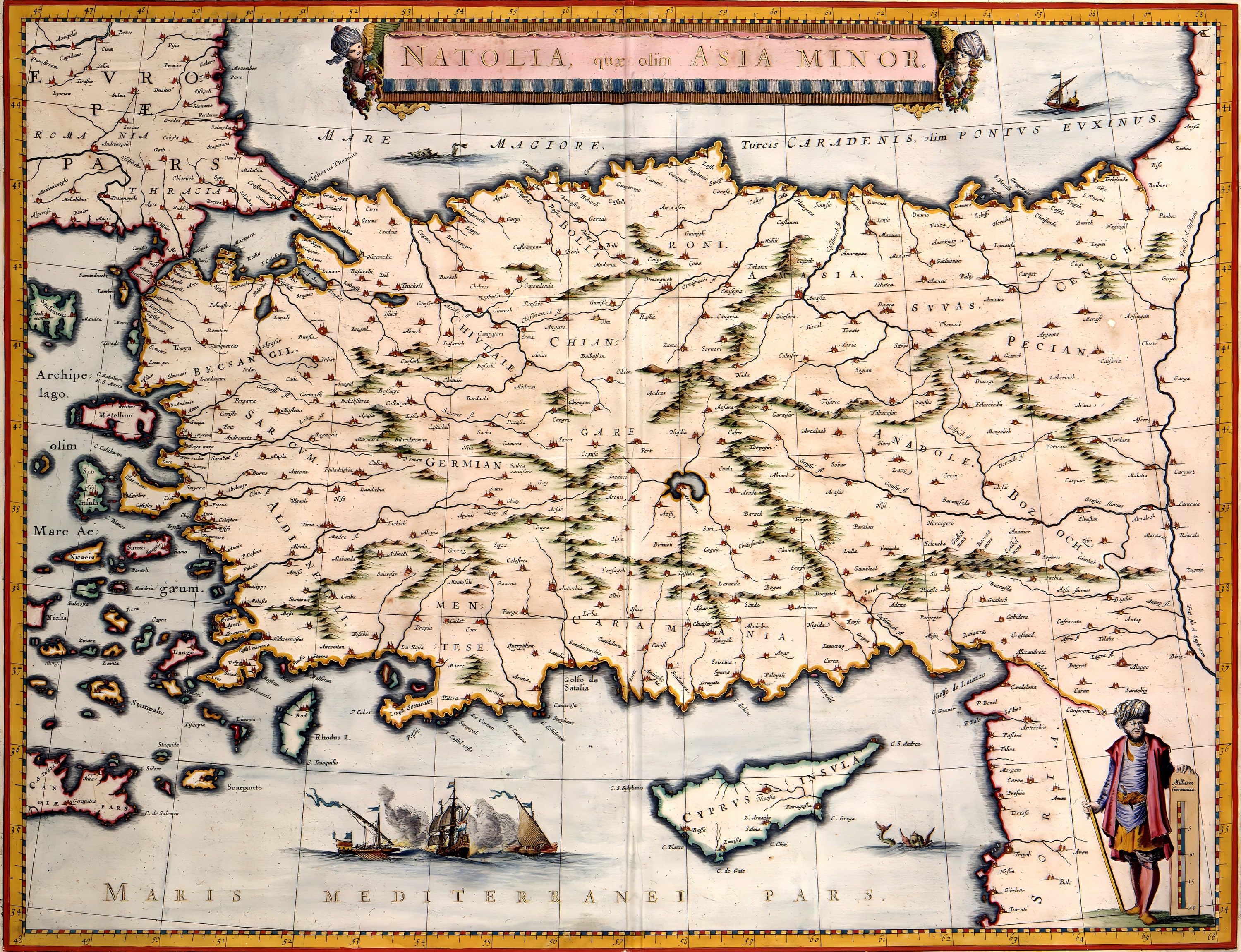 Map of Anatolia (1600 Ca) From the Atlas Van Der Hagen (museum Quality ...