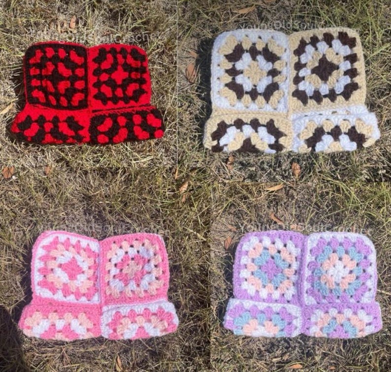 Custom Crochet Granny Square Cat Ear Beanie: Color Block Acrylic Beanie ...