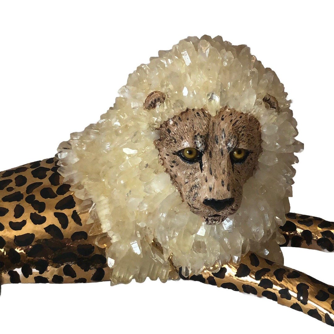 Vintage MCM Big Cat Figurine Sculpture Cheetah Lion Crystal Mane 20” - Etsy