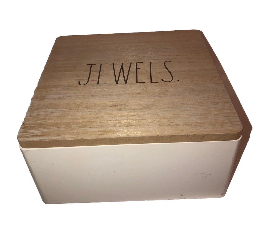 Rae Dunn "jewels" Jewelry Box Wooden Wood Whitewashed - Etsy