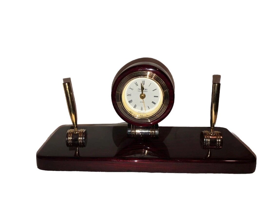 Vintage Danbury Wood Executive Desk Clock With Pen Holder and Quartz ...