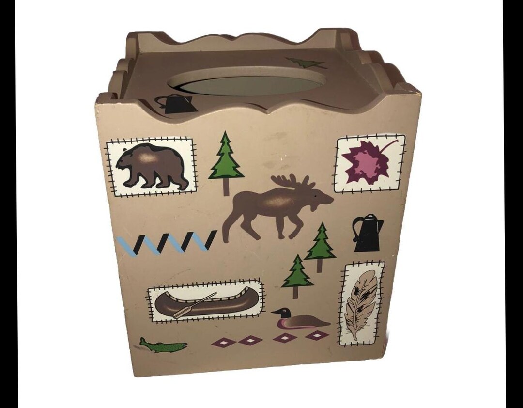 Vintage Wood Tissue Box Cover Cabin Decor Moose Bear Canoe Duck . - Etsy
