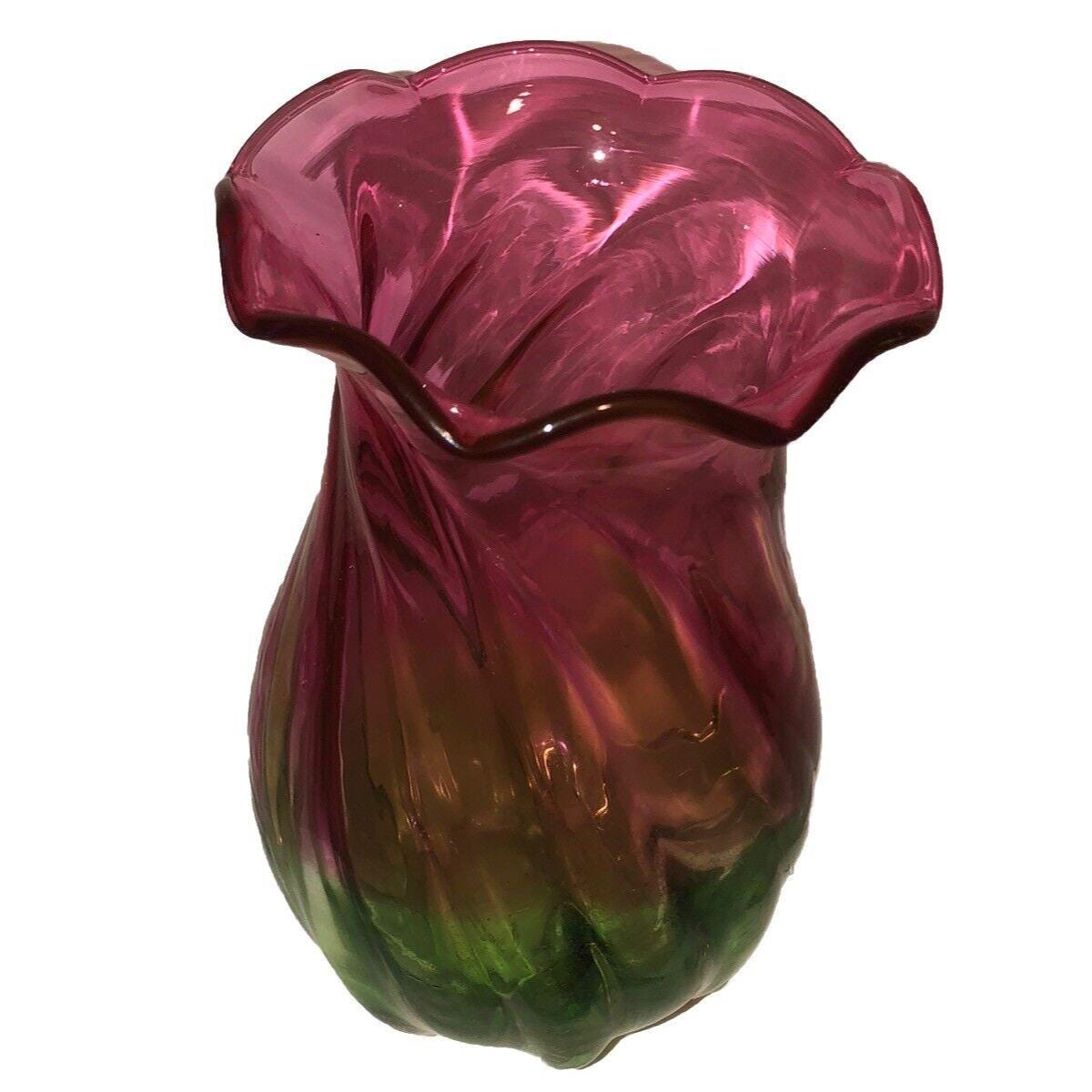 Vintage Teleflora Cranberry Watermelon Glass Green Swirl Scallop Edge ...