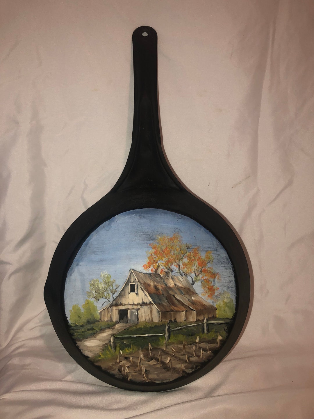 Vintage Skillet 10" Frying Metal Fry Pan Hand Painting Barn Farmhouse ...