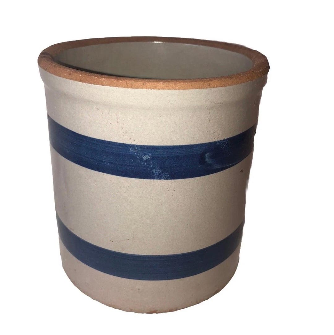 Antique Redware Stoneware Crock Cobalt Blue Stripes 6” X 5 1/2” - Etsy