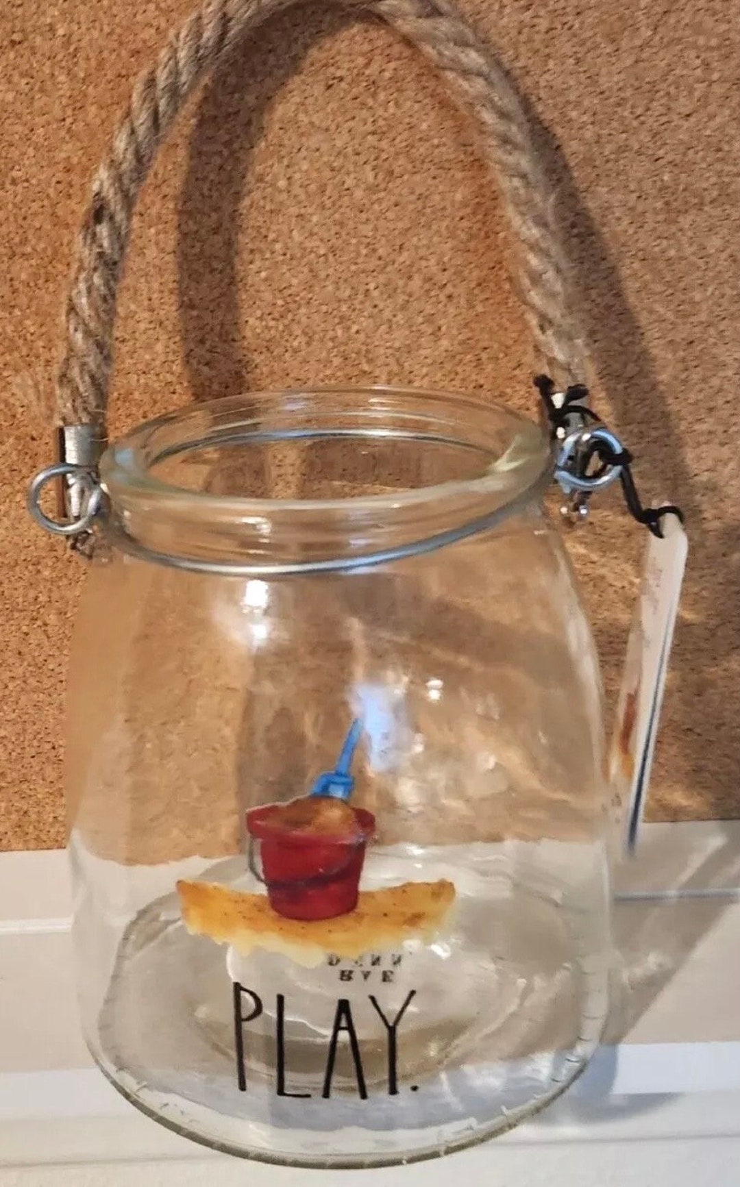 Rae Dunn RARE Glass Hanging Glass Jar Hurricane Candle Holder Sand ...