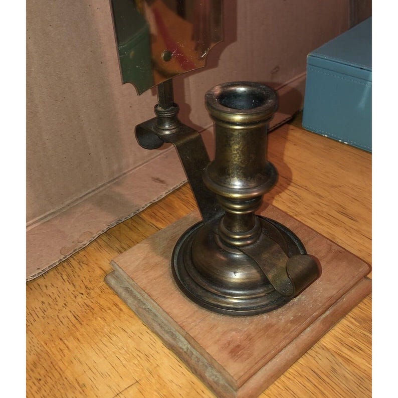 Vintage Brass Candlestick Chamber Stick Finger Candle Holder W/ Shield ...