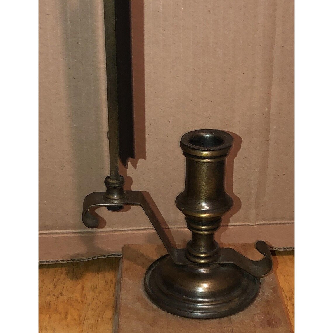 Vintage Brass Candlestick Chamber Stick Finger Candle Holder W/ Shield ...