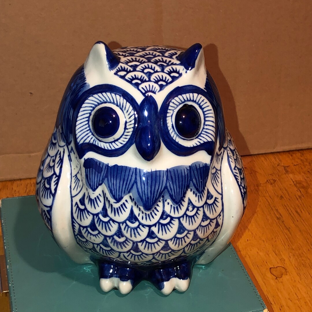 Cobalt Blue & White Large Owl Figurine Ceramic - Etsy
