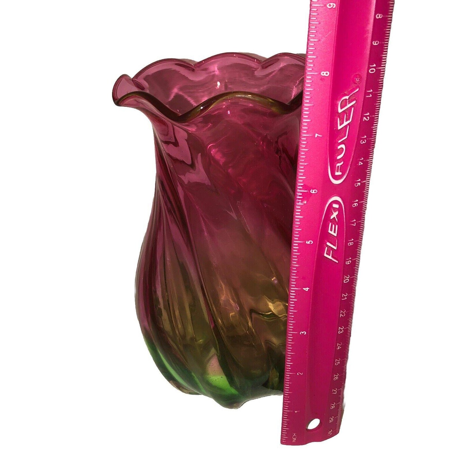 Vintage Teleflora Cranberry Watermelon Glass Green Swirl Scallop Edge ...