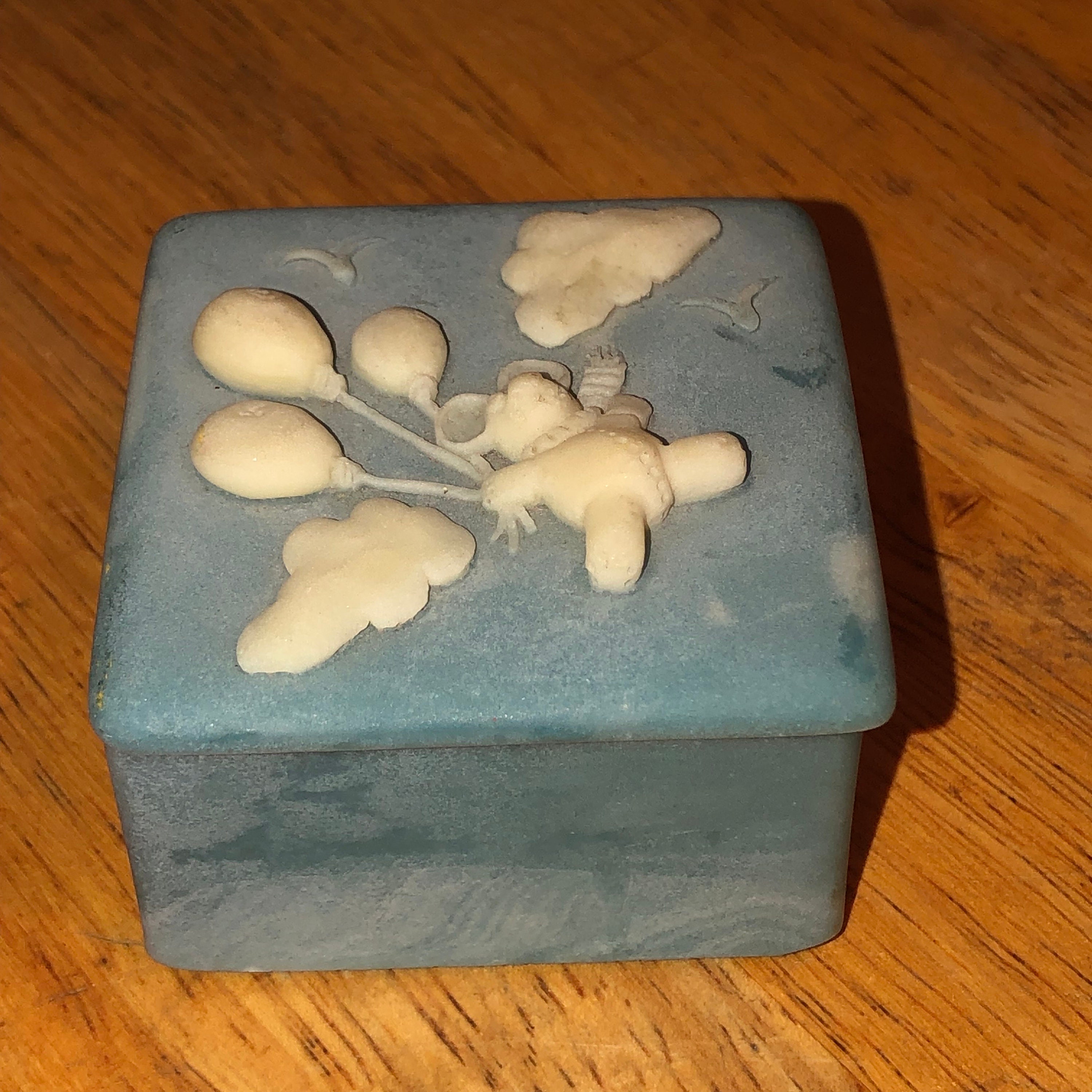 VTG Teddy Bear Blue Incolay Stone Soapstone Jewelry Trinket Box Design ...