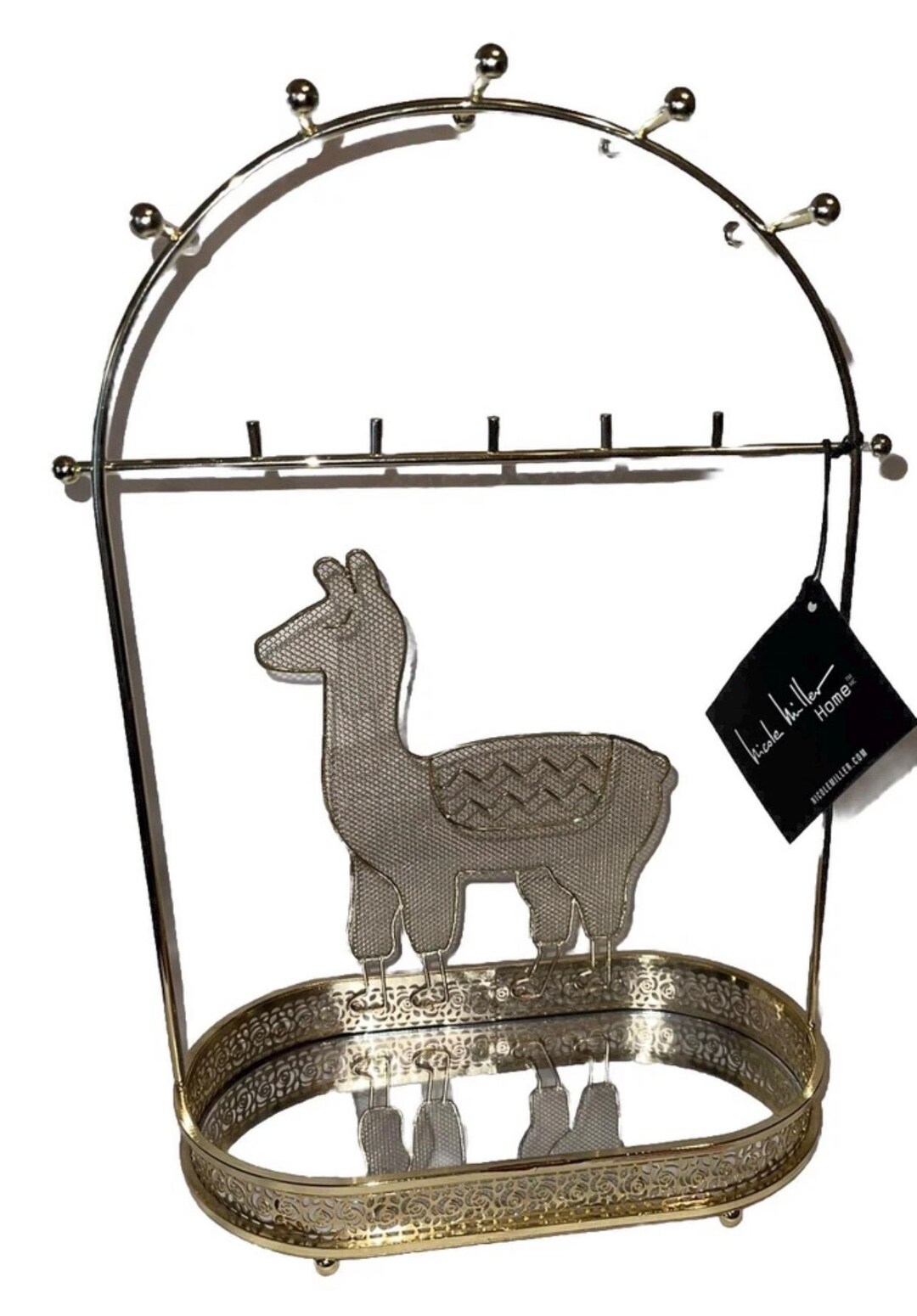 NWT Metal Brass Colored Nicole Miller Organizer Vanity Jewelry Mirror ...