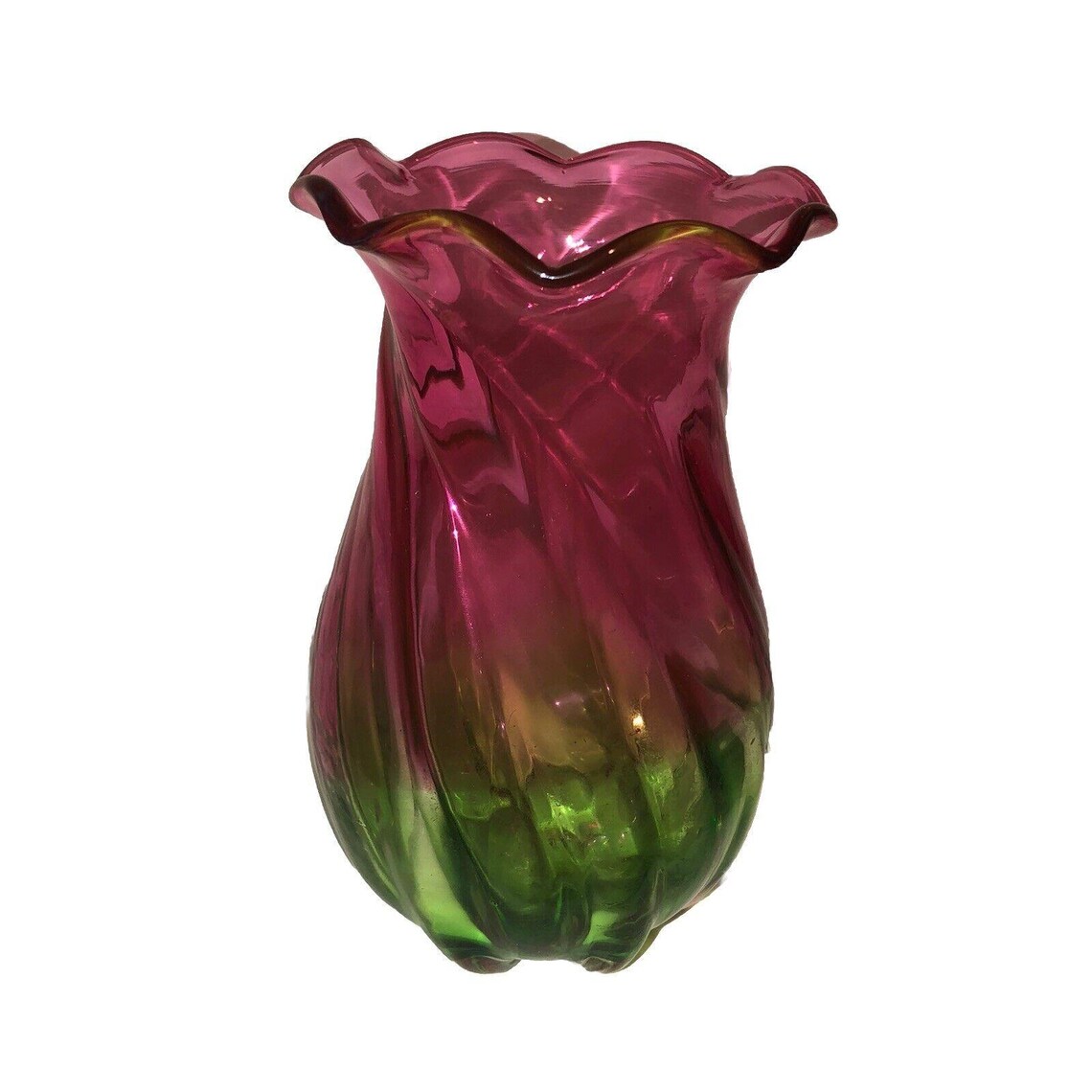 Vintage Teleflora Cranberry Watermelon Glass Green Swirl Scallop Edge ...