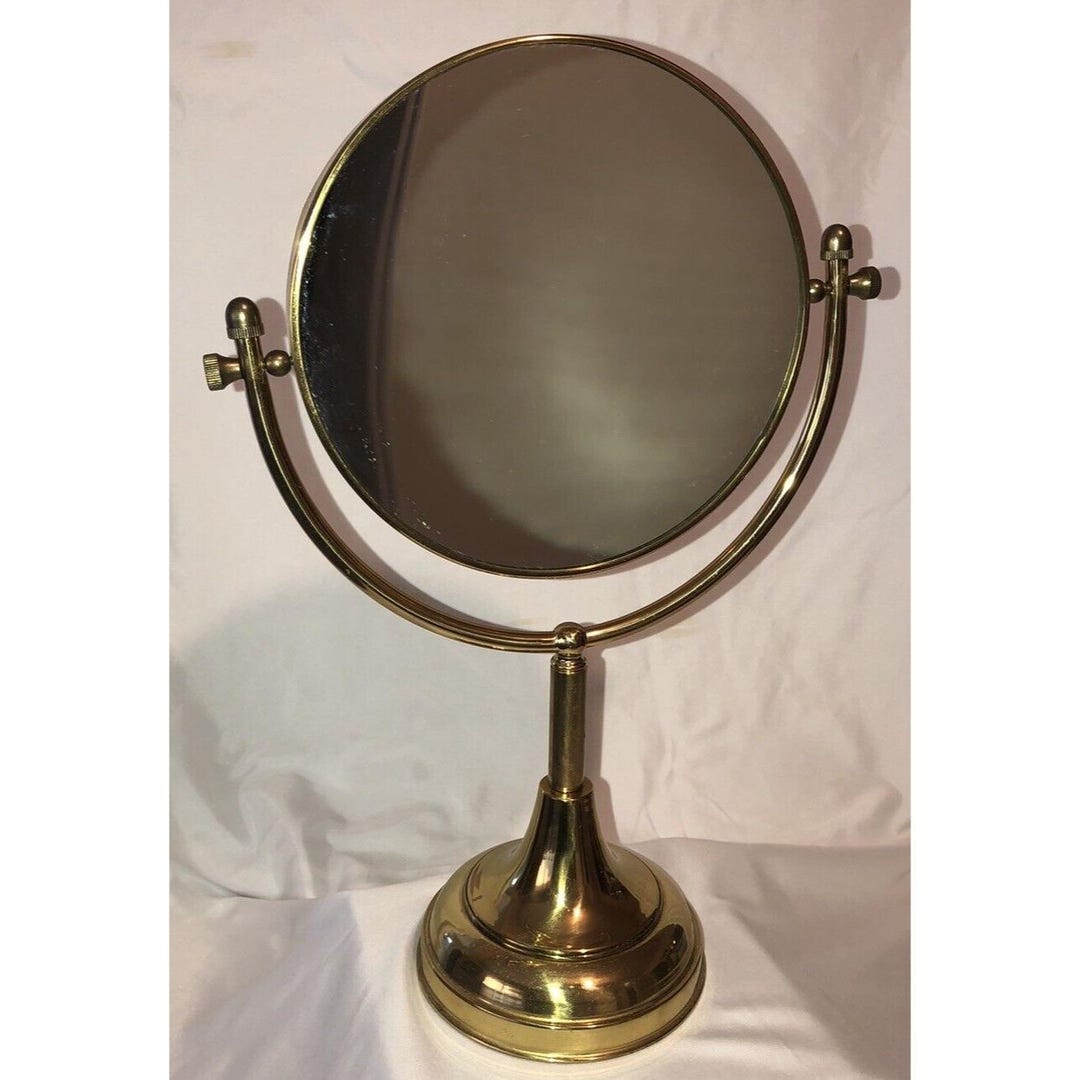 Large Table Top 2 Sided Magnifying Solid Brass Vanity Mirror on Stand ...