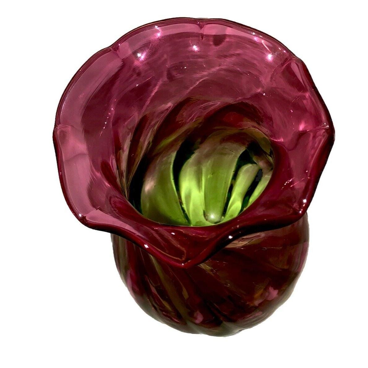 Vintage Teleflora Cranberry Watermelon Glass Green Swirl Scallop Edge ...