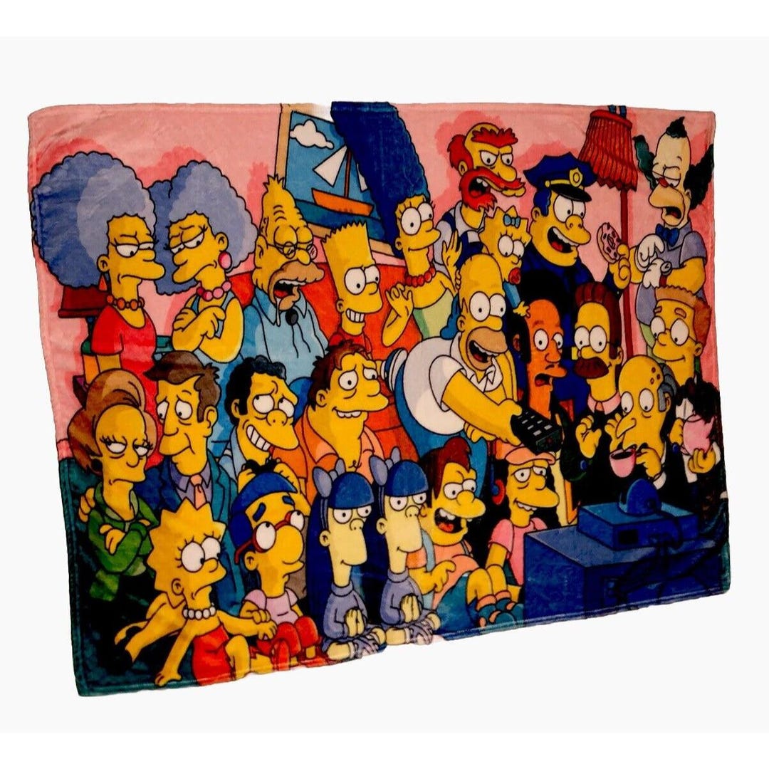 RARE the Simpsons Plush Throw Blanket Homer Marge All Cast Characters ...