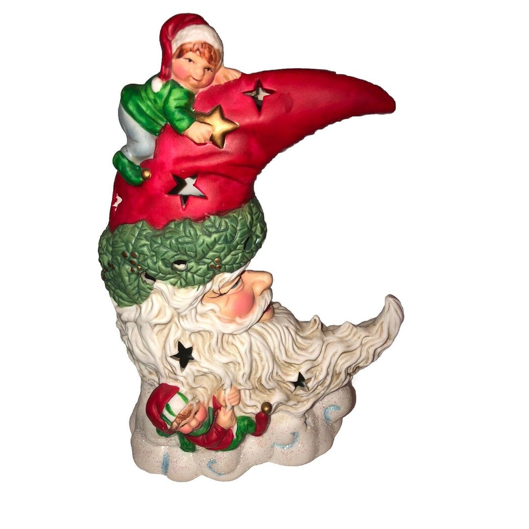 Vintage Santa Elves Celestial Crescent Moon Star Christmas Figurine - Etsy