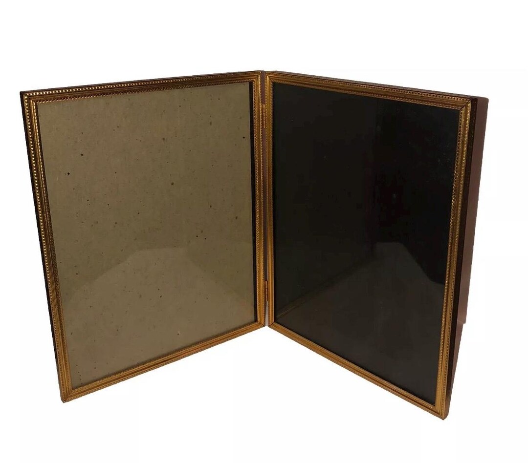 Vintage Bi-fold Picture Frame 8"x10” Hinged Gold Brass Tone Metal MCM ...
