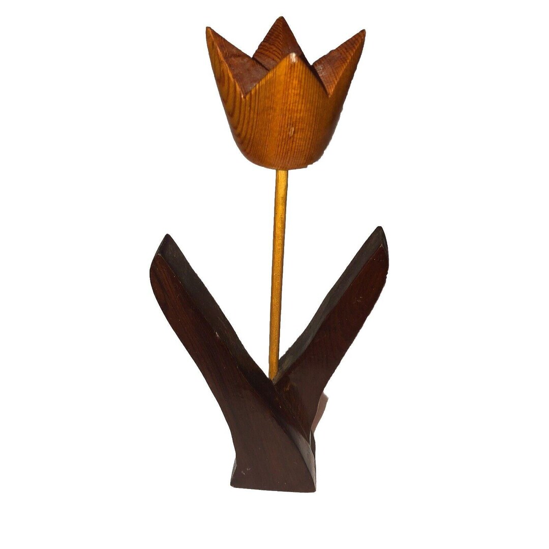 Vintage Wood Tulip Flower Figurine - Etsy